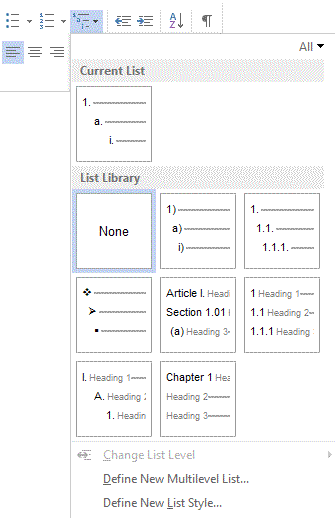 Creating a multilevel list in MS Word